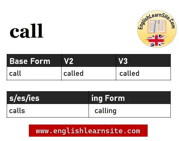 Call V1 V2 V3, Call Past and Past Participle Form Tense Verb 1 2 3 ...