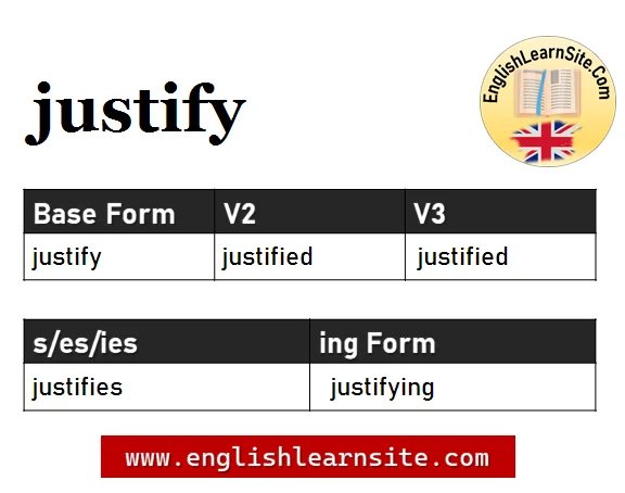 Justify V1 V2 V3, Justify Past and Past Participle Form Tense Verb 1 2 ...