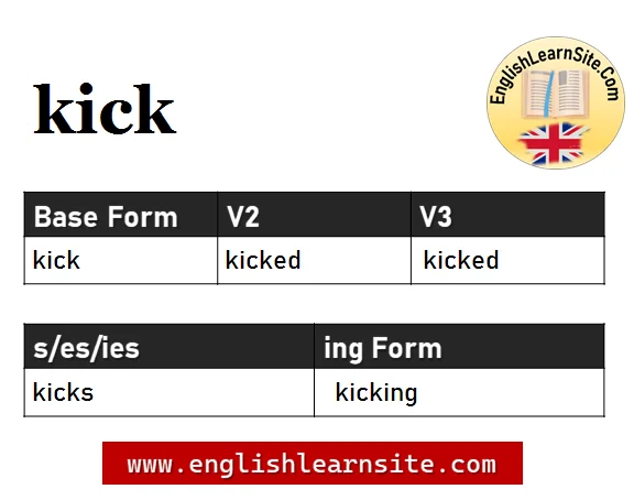 Kick V1 V2 V3, Kick Past and Past Participle Form Tense Verb 1 2 3 ...
