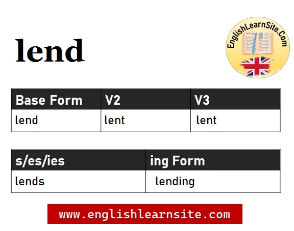 Lend V1 V2 V3, Lend Past and Past Participle Form Tense Verb 1 2 3 ...